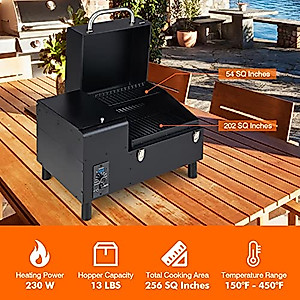 ORALNER Portable Pellet Smoker Grill, 8 in 1 Tabletop Outdoor BBQ Grilling Stove for Tailgating RV Travel Camping Apartment Cooking, Small Wood Pellet Meat Smokers w/LED Screen, Temperature Probe