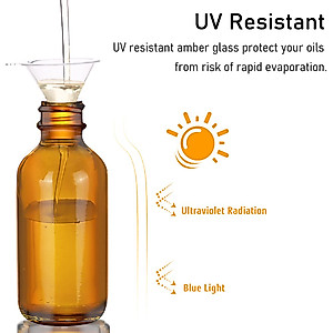 Bumobum Dropper Bottles 4oz, Amber Glass Bottles with Dropper for Essential Oils with Labels and Funnels, 2 Pcs Tincture Bottles with Golden Top (Unbreakable Plastic Eye Dropper with Measurements)