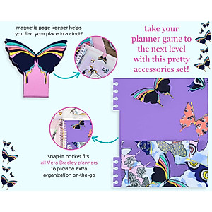 Vera Bradley Planner Accessories Pack, Fits Inside All VB Spiral Planners, Snap-In Pocket Folder with List Pad, Sticker Sheet, Gel Pen, and Magnetic Page Keeper, Butterfly By