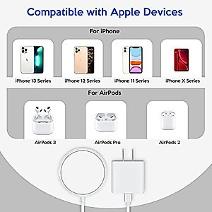 Magnetic Wireless Charger，3.3FT【Apple MFi Certified】15W Fast Wireless Charging Pad USB C Wireless Charger iPhone with 20W USB C Wall Charger Block for iPhone 14/Plus/13/12/Pro/Pro Max/Mini/AirPods Pro
