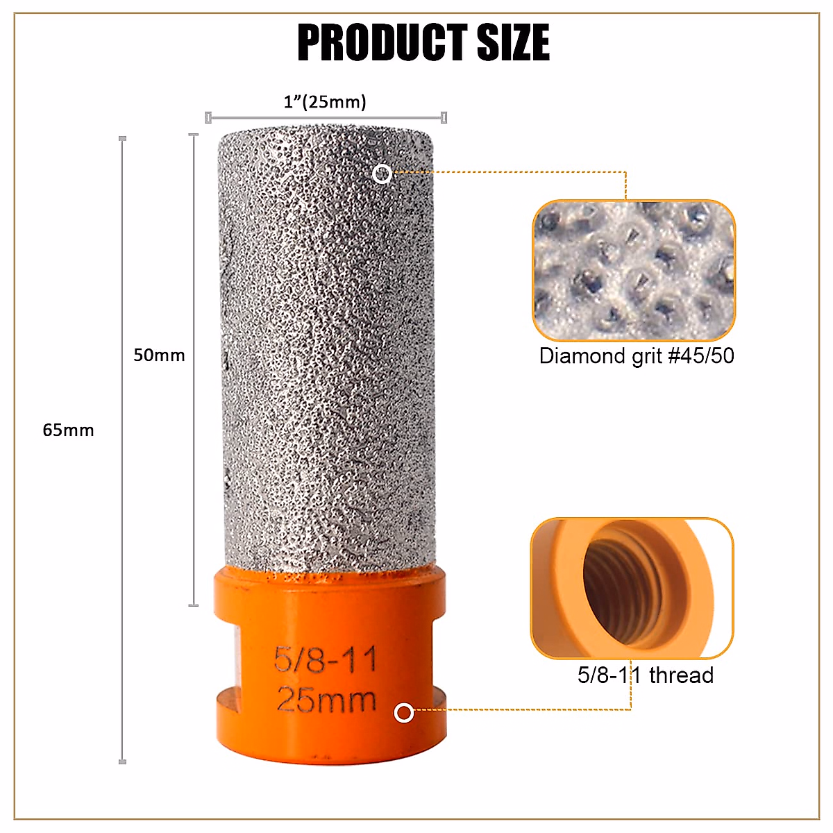 3Pcs 2" Diamond Beveling Chamfer Bits Tile Cone with 5/8-11 Thread Adapter 1" Diamond Finger Milling Bits for Existing Holes Enlarging Trimming in Tile Marble Porcelain Granite Ceramic