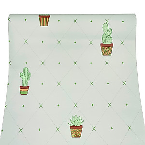 Yifely Cactus Shelving Paper Removable Light Green Shelf and Drawer Liner Cover L-Shaped Desk with Bookshelves 17.7 Inch by 9.8 Feet