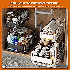 Under Sink Organizer - 2 Tier Bathroom Countertop Organizer Under Cabinet Storage for Kitchen, Under Sink Sliding Shelf Organizer Rack, Multi-Use Under Kitchen Sink Organizers 33.5*26.5*37.5cm,White