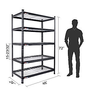 WORKPRO 5-Tier Metal Storage Shelving Unit, 48”W x 24”D x 72”H, Adjustable Storage Rack Heavy Duty Shelf, 4000 lbs Load Capacity (Total), for Garage, Kitchen, Bathroom, Warehouse, Black/Sliver, 2 Pack