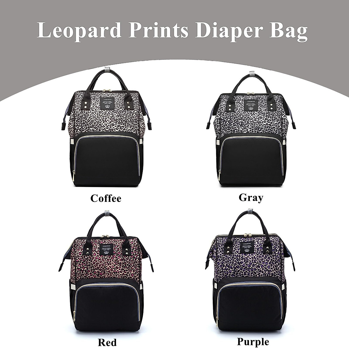 Armbq Leopard Print Diaper Bag Backpack Multi-Function Diaper Bag for Baby Care Waterproof Travel Baby Bag for Mom Purple