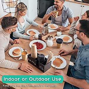 ALELION Coffee Cup Holder for Countertop - Wood Coffee Bar Accessories and Organizer - Coffee Station Organizer for Cup Lid Stirrers Pod - Black Farmhouse Coffee Bar Table Decor