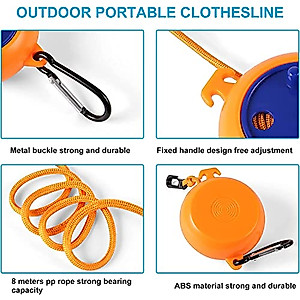 Retractable Camping Clothesline, Adjustable Travel Laundry Rope, Heavy Duty Washing Line with 20 Clothespins & 10 Stoppers for Indoor/Outdoor, Camping, Travel, Courtyard, 26ft, 2Pack