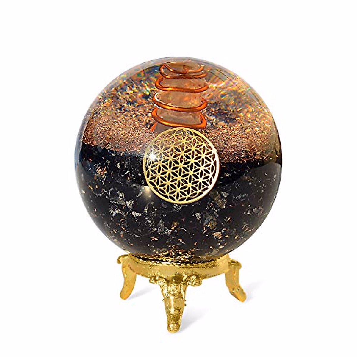 Orgonite Crystal Black Tourmaline Crystal Ball with Stand for Energy Purification and E-Energy Protection – Channels Positive Vibrations for Healing Connection between Body, Mind and Spirit
