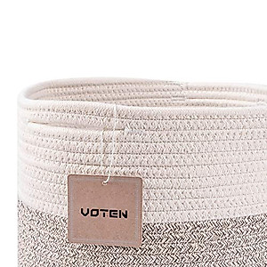 voten Storage Cubes Baskets Bins Organizer 11x11x11'' Fit 12x12''Cube Storage Organizer Bookcases Shelves,Durable Woven Cotton Storage Basket for Organizing,Round 3Pack Off White/Light Brown
