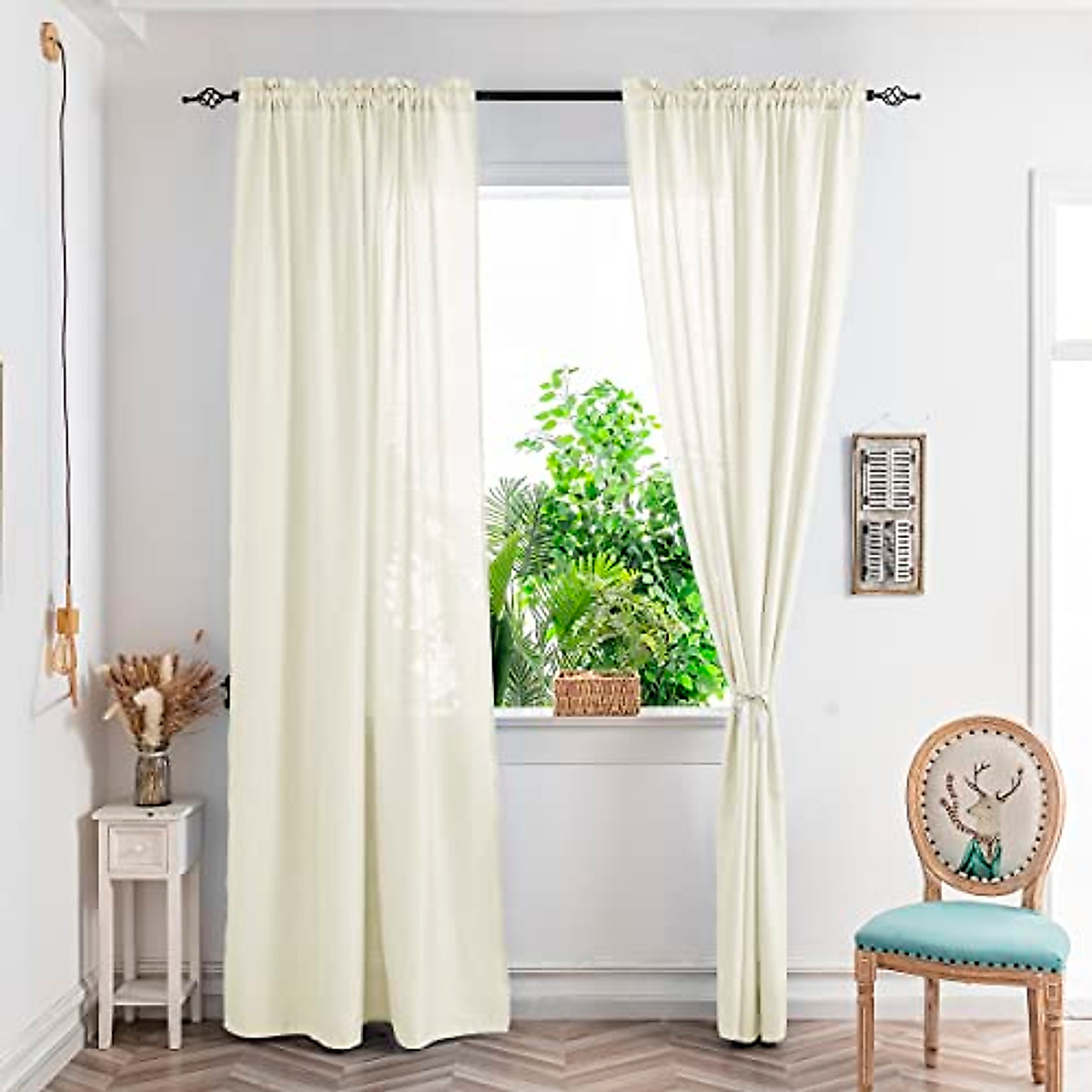 Yancorp Beige Curtains 96 Inch Length for Living Room 2 Panels Linen Textured Sheer Curtain Set Light Filtering Semi Sheer Drapes Curtains for Bedroom(Beige,W52 X L96)