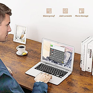 Engriy Writing Computer Desk 47", Home Office Study Desk with 2 Storage Shelves on Left or Right Side, Industrial Simple Style Wood Table Metal Frame for PC Laptop Notebook