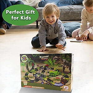 288 Pcs Dinosaur Race Car Tracks Set for Kids,Flexible Train Tracks to Create A Dino World Road with Bridge, 2 Electric Race Cars Best Gift for Toddlers Boys and Girls