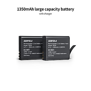 Surfola Action Camera Battery Pack, Rechargeable Batteries with Charger 1350mAh X2, with USB Dual Charger for Sports Camera, Compatible with AKASO EK7000/CAMPARK/CROSSTOUR/APEMAN and More