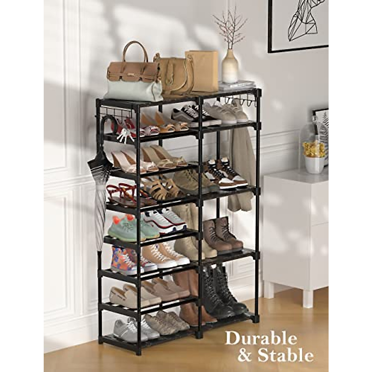 TIMEBAL 8-Tier Shoe Rack Storage Organizer, 25-28 Pairs Shoes Shelf Organizer, Removable & Dust Large Stackable Shoe Rack for Boot & Shoe Storage