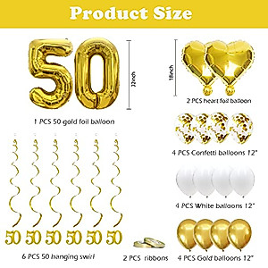 50th Anniversary Decorations Party Supplies Set of Happy Anniversary Photo Banner and Balloons,Hanging Swirls for 50 year Wedding Anniversary decor(Gold)