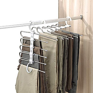Kumillet Multifunctional Pants Hangers 2 Packs - space saving non slip rack organizer foldable hangers for clothes scarf jeans trousers shorts closet bottom heavy metal multi clothing (White, 6 Hooks)