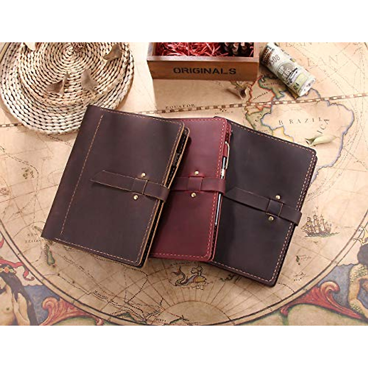 Refillable Leather Journal Writing Notebook, A5 Leather Travel Journal with Pockets, Vintage 6 Ring Binder Organizer Planner Portfolio, Best Travel Gifts - Brown