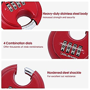 DELSWIN Outdoor Combination Padlock - 4 Digit Heavy Duty Disc Lock with Hardened Shackle,Combo Padlock for Gate,Storage Unit,Fence(25/64" Shackle, Red,2Pcs)