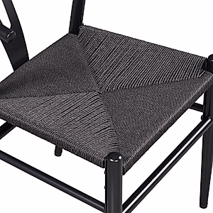 Yaheetech Set of 4 Weave Chair Mid-Century Metal Dining Chair Y-Shaped Backrest Hemp Seat, Large Black