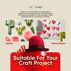 EOVEA | Acrylic Felt Fabric by The Yard | 72" Inch Wide -1.6mm Thick Felt Fabric | Non-Stiff Soft Felt Sheets | Felt Material for DIY,Craft, Sewing,Patchwork, Cushion, Padding(Red, Half Yard)