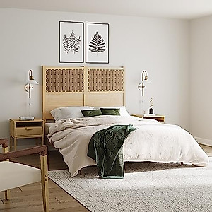 Nathan James Evelyn Scandinavian Brushed Finish and Faux Leather Weave Headboard, Queen, Natural Brown Wood