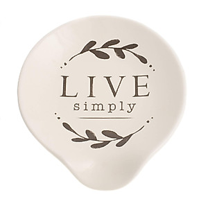 DEMDACO Live Simply Floral 4.5 x 4 Glossy White Ceramic Stoneware Kitchen Spoon Rest