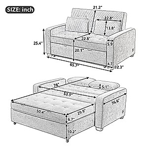 ERYE 3-in-1 Upholstered Futon Sofa Loveseat Convertible Sleeper Couch Bed,2-Seaters Sofa & Couch Soft Cushions Love Seat Daybed for Small Space Living Room Sets