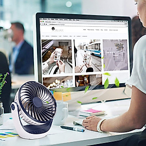 Aluan Desk Fan Small Table Fan with Strong Airflow Quiet Operation Portable Fan Speed Adjustable Head 360°Rotatable Mini Personal Fan for Home Office Bedroom Table and Desktop 5.1 Inch