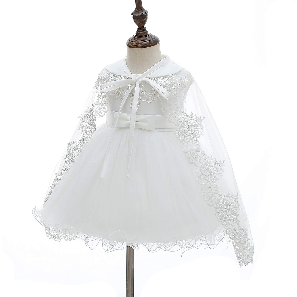 Silver Mermaid Baby Girls Christening Baptism Dress Satin and Tulle Baby Girl Dress for Flower Girl & Birthday(24M,White)
