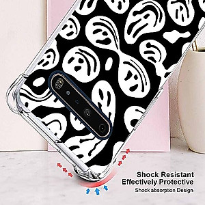 zaztify Phone Case for LG V60 ThinQ/ThinQ 5G UW, Black White Funny Trippy Dripping Smile Melted Hippie Smiling Skull Ghost Face Cute Shockproof Protective Soft Clear Cover Shell