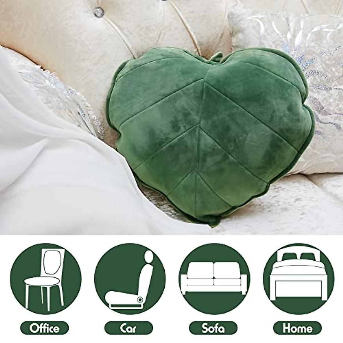 Yulejo Leaf Shape Throw Pillow 3D Cute Pillow Aesthetic Pillow Decorative Fun Plant Pillows Plant Leaves Shaped Throw Pillow Cushion for Bedroom Sofa Couch Living Room Home Decoration Favor, Green