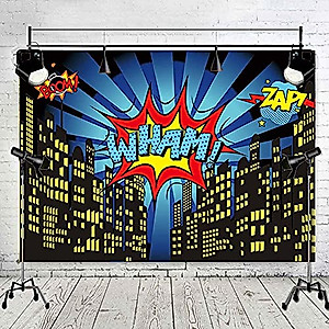 Fanghui 7x5FT Vinyl Superhero Photography Backdrops City Photo Studio Props Booth Background Superhero Themed Party Decoration Supplies Backdrop fh018