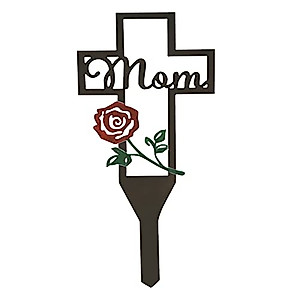 Cemetery Memorial Cross Stake, Metal Cross Pile Garden Yard Signs Grave Marker Memorial Plaque Stakes for Dad/Mom Deceased Relatives, Outdoor Easter Decoration Wall Decor Lawn Stake (Mom Black)