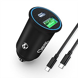 Cluvox USB C Fast Car Charger, 25W PD&QC 3.0 Dual Port Compatible for Samsung Galaxy S22 5G/S21/S20/Plus/Ultra, Note 20/Ultra/Note 10/Plus, Mini All Metal Flush Fit Car Adapter with 3.3ft Type C Cord