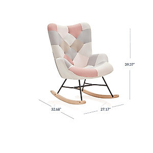 BELLEZE Colorful Patchwork Rocking Chair, Widen Nursery Rocking Chairs Comfy Linen Upholstered Glider Rocker with Solid Wood Legs for Living Room Bedroom Nursery - Paramount (Patchwork B)