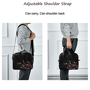 Glaphy Cherry Blossom Flowers Floral Black Lunch Bag Insulated Lunch Box Tote Food Container Meal Prep Cooler Portable Handbag