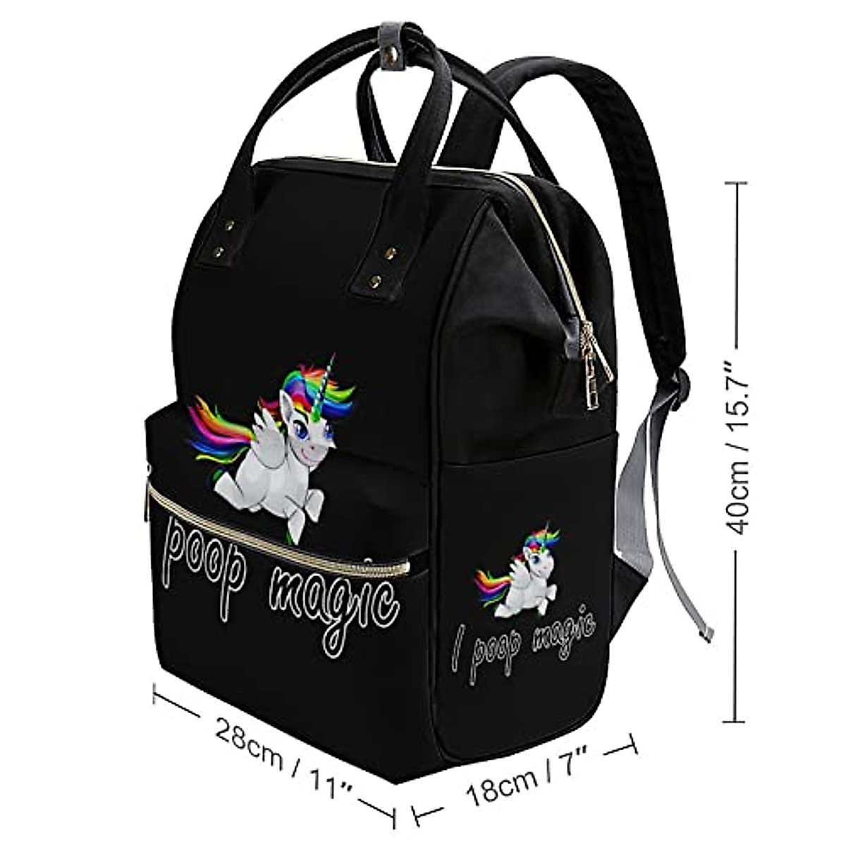 Unicorn I Poop Magic Diaper Bag Backpack Large Capacity Mommy Bags Multifunction Nappy Bag Travel Back Pack Black-Style
