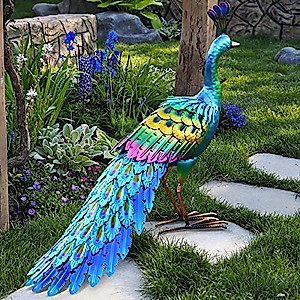 chisheen Peacock Statue Garden Decor Metal Peacock Yard Art Lawn Decoration Outdoor Sculpture
