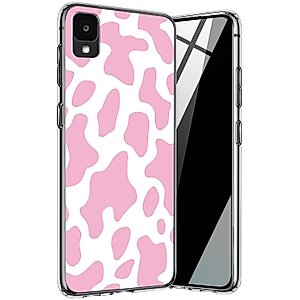 JANENFNA Case for Alcatel TCL 30 Z T602DL, Clear Soft Flexible TPU Phone Case for TCL 30Z T602DL 6.1", Lightweight Shockproof Anti-Scratch Cover for TCL 30Z / TCL 30LE, Pink Cow Prints