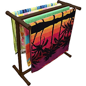 Essentially Yours Pool Towel Rack 5 Bar | Horizontal Free Standing Poolside Storage Organizer, Stores Floats, (47" W x 20" L x 50" H), Brown Style 665412