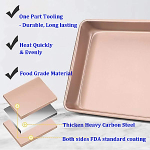 HYTK Small Cookie Cake Brownie Baking Sheet Pan Set 11 X 9 Inch Toaster Oven Replacement Tray Bakeware Nonstick 2X Thicken High Carbon Steel BPA Free