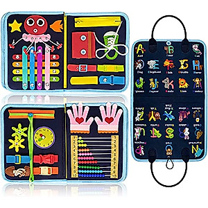Gojmzo Busy Board Montessori Toys for 1 2 3 4 Year Old Boys & Girls Gifts, Sensory Toys for Toddlers 1-3, Autism Educational Travel Toys, Preschool Activities Learning Alphabet Count Fine Motor Skills