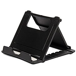 JUSDIQIR Cell Phone Stand for Desk Mobile Phone Holders Desktop Tablet Stand, Foldable Phone Dock Universal Adjustable Tablet Stand for Desk Compatible with Cell Phone Support (Black)