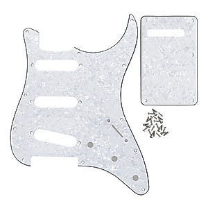 IKN 4Ply White Pearl Strat Pickguard Backplate Set for 3 Single Coil Pickups-11 Hole, come with Pickguard Screws