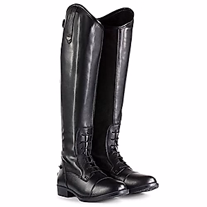 HORZE Women’s Rover Tall, Synthetic Leather, All-Weather, Water-Resistant, Comfortable Classic British Horse Riding Field Boots with Laces and Rear Zipper - Black 7.5 Medium