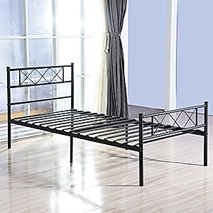 SimLife Metal Platform Bed Frame with Two Headboards Mattress Foundation/Slat Support/No Box Spring Needed, Twin Black