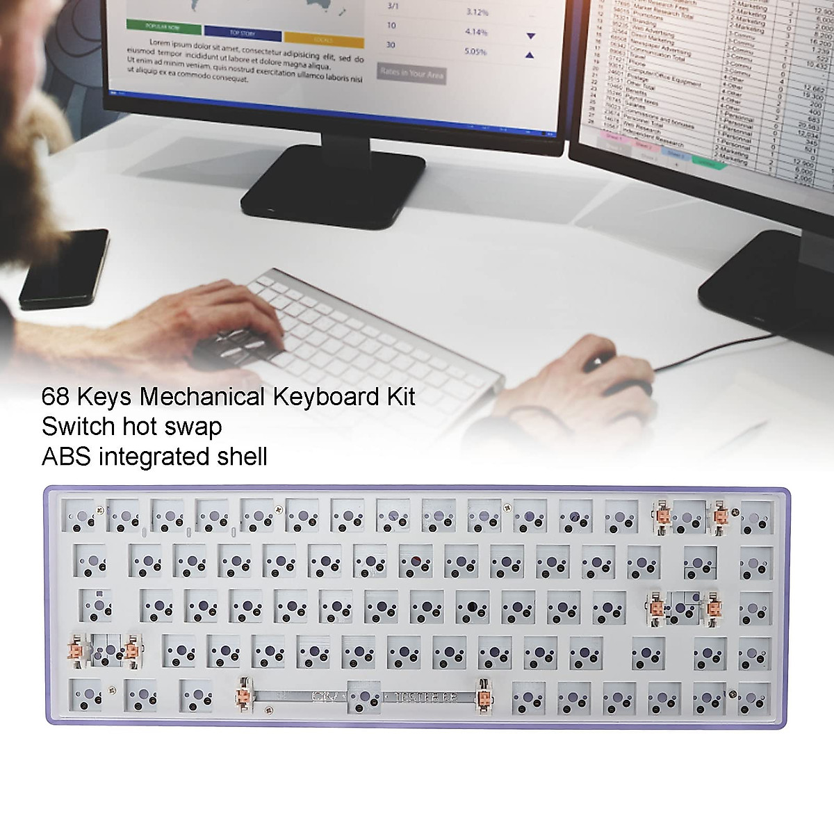VBESTLIFE 68 Keys Modular Mechanical Keyboard, Wired Gaming Keyboard DIY Kit, 65% Layout, Switch Hot Swap, with Bottom Cotton, Custom Gaming Keyboard()