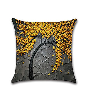 Calcifer 18 x18 Inch (45x45cm) Oil Painting Tree Durable Cotton Linen Throw Pillows Sheel Case Cushion Covers for Home Sofa Decorative (Set of 4)