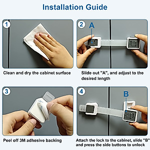 Cabinet Locks for Babies Aosite 6 Pack Child Safety Cabinet Locks Childproof Drawer Latches Baby Proof Straps Locks Adjustable Refrigerator Lock Door Lock for Furniture, Kitchen, Toilet, No Drilling