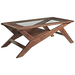 Signature Design by Ashley Charzine Contemporary Rectangular Coffee Table with Clear Tempered Glass Top, Brown
